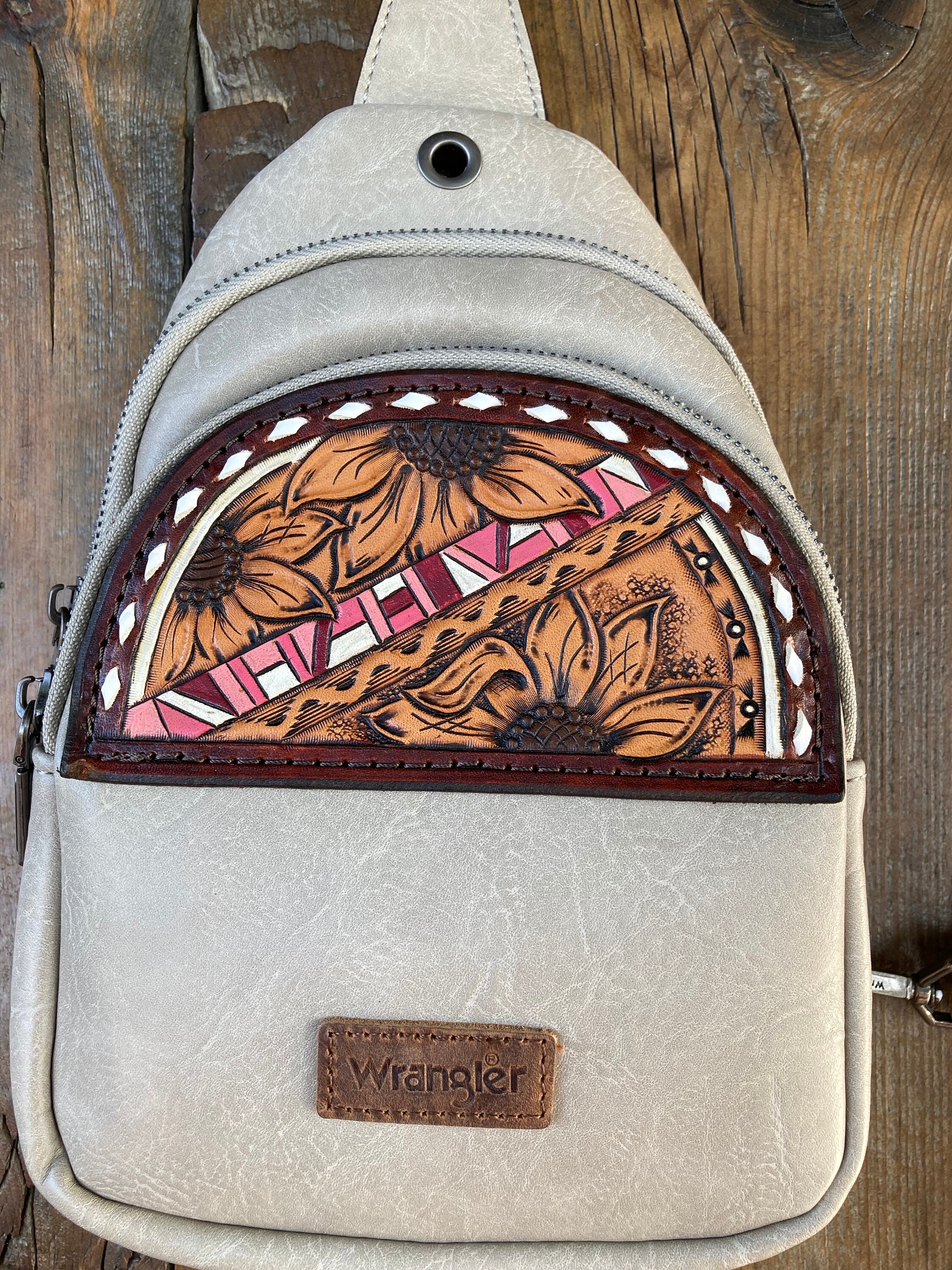 Crossbody Sling Bag/purse With Hand Tooled Leather Patches - Etsy