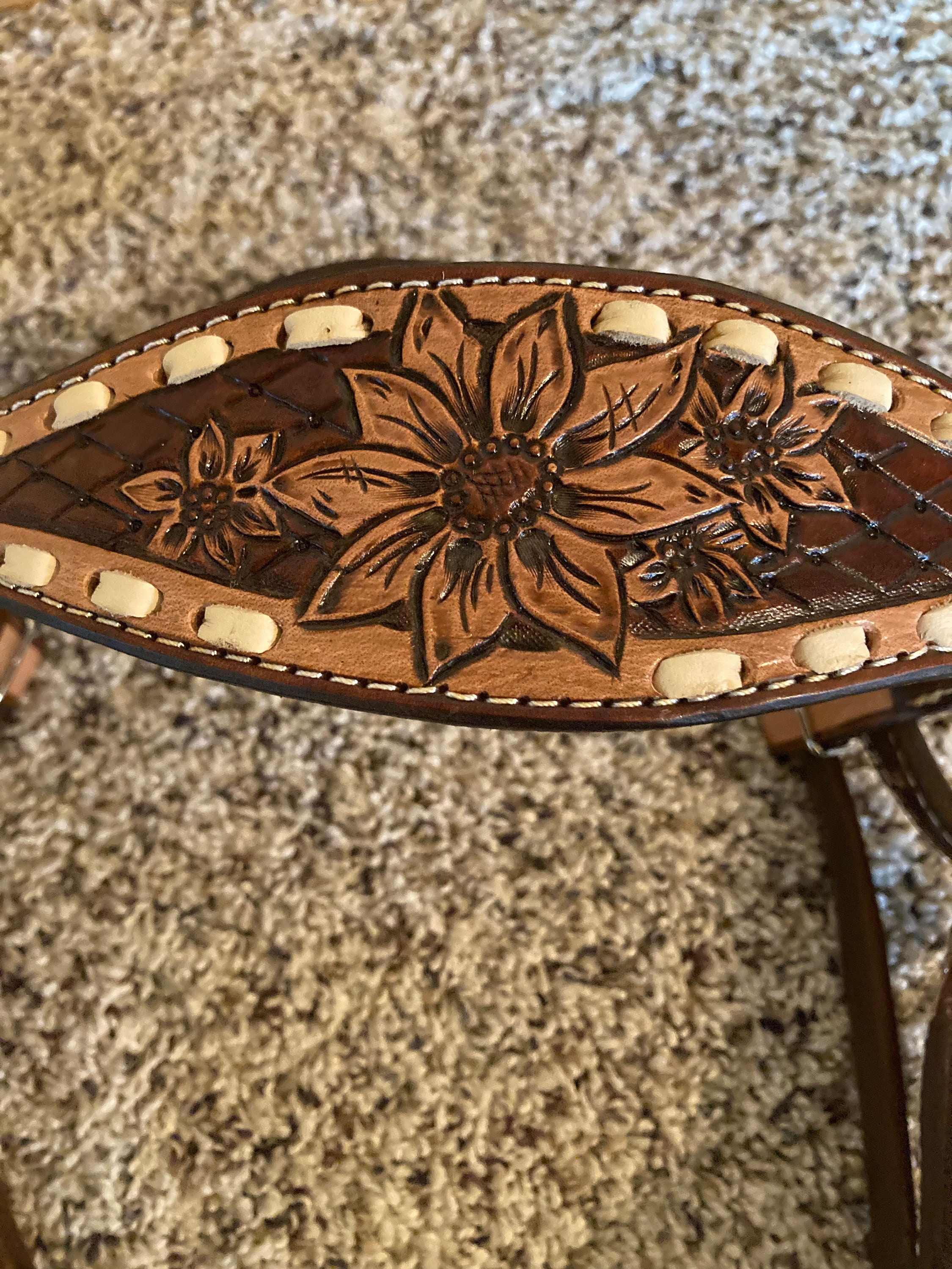 Custom Hand Tooled Headstall With Floral Carving and - Etsy
