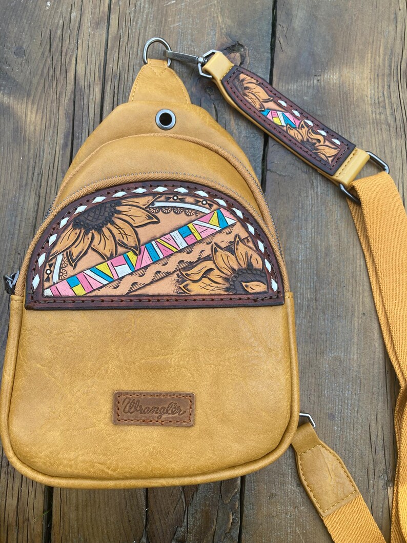 Crossbody Sling Bag/purse With Hand Tooled Leather Patches - Etsy
