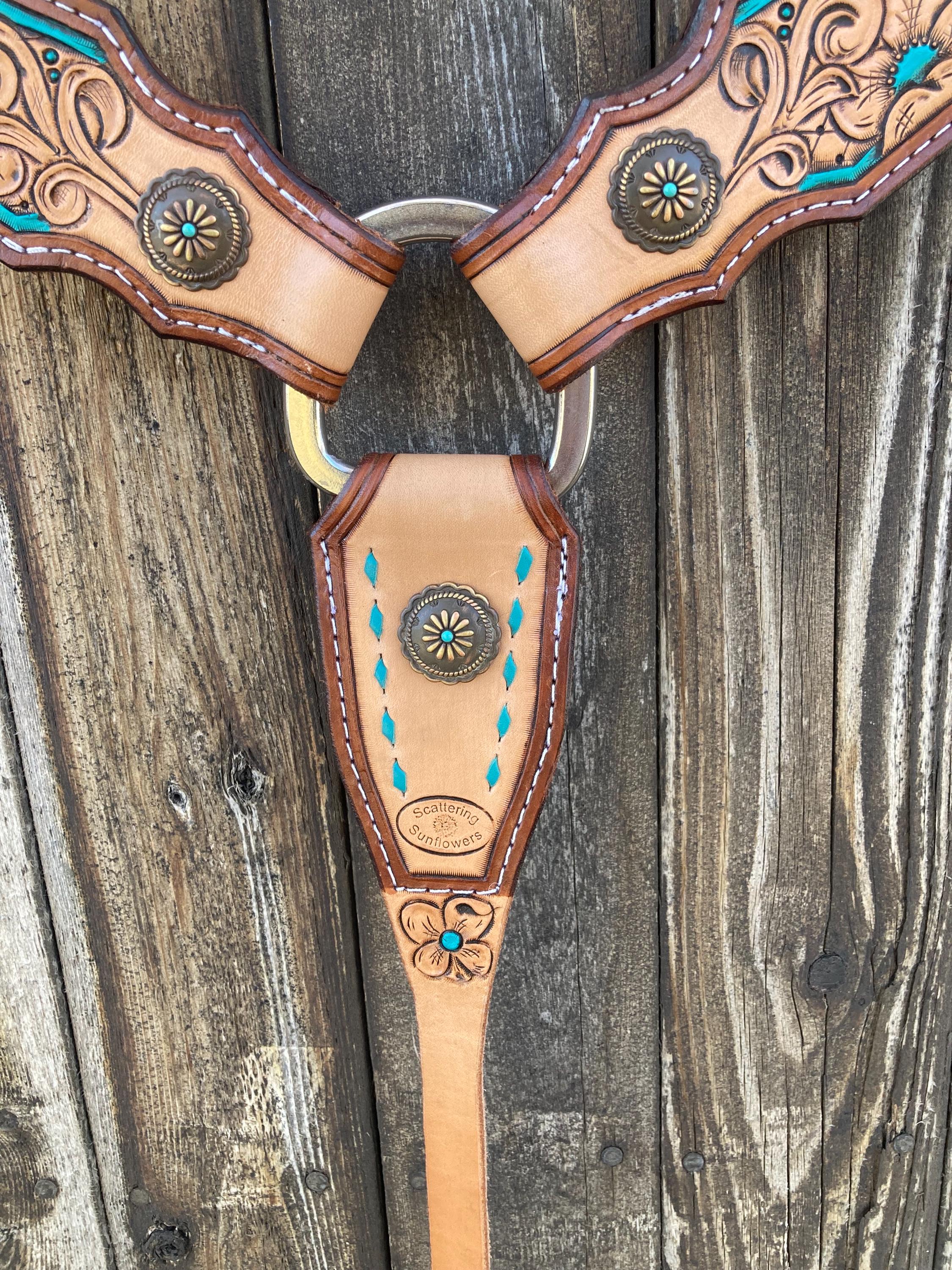 Turquoise Buck Stitch Tack Set Includes Split Ear Headstall and Breast ...