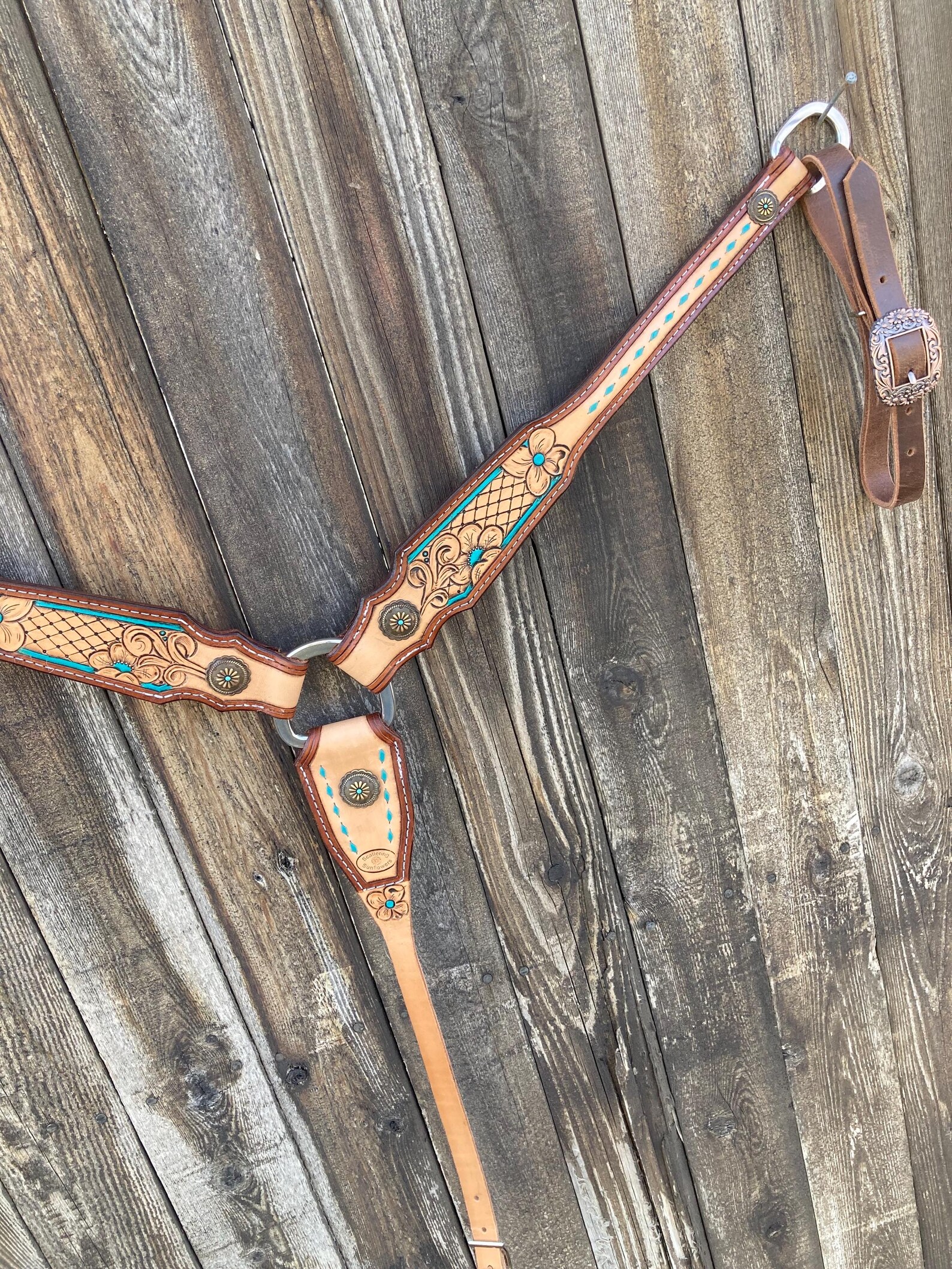 Turquoise Buck Stitch Tack Set Includes Split Ear Headstall and Breast ...