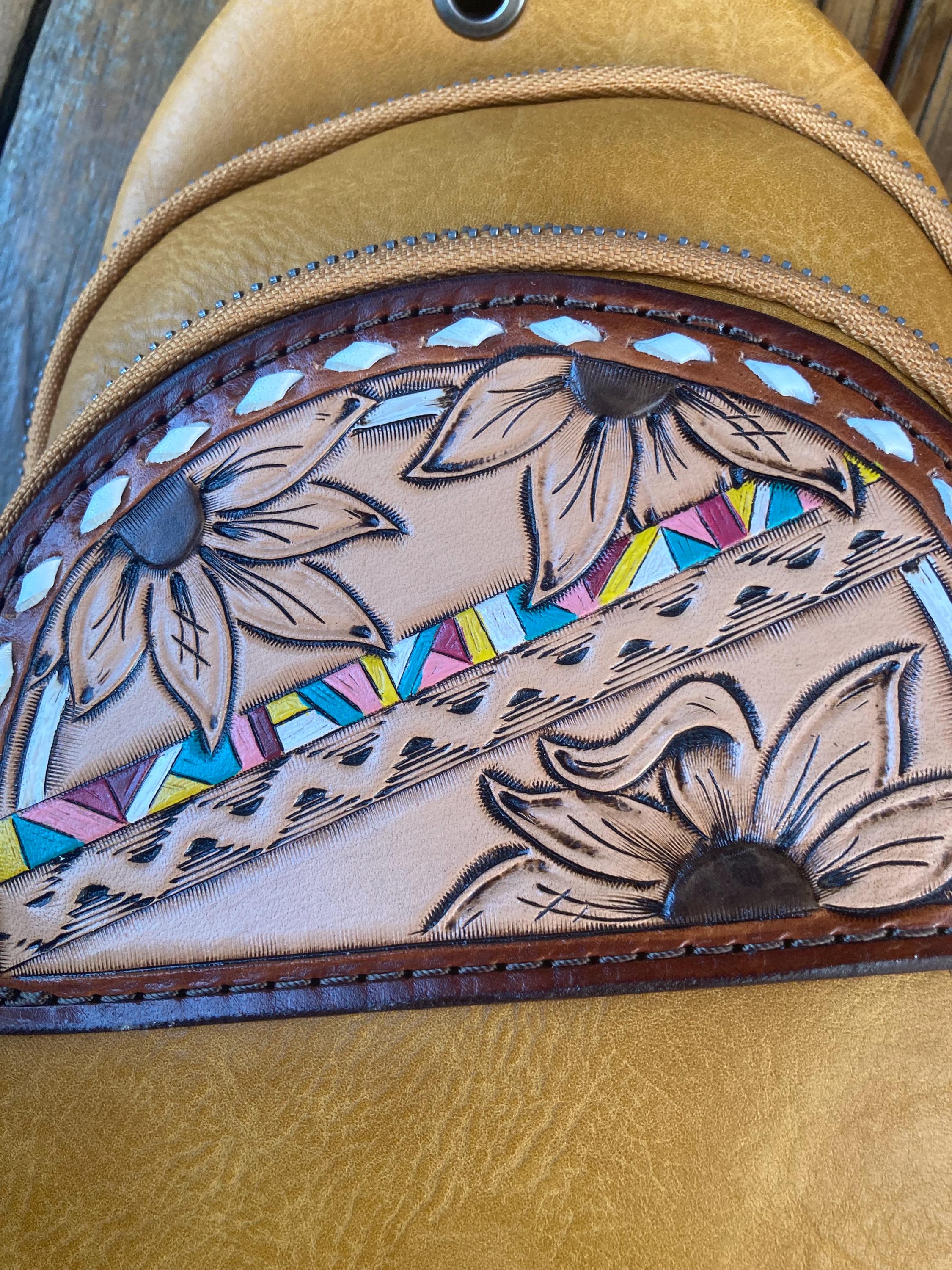Crossbody Sling Bag/purse With Hand Tooled Leather Patches - Etsy