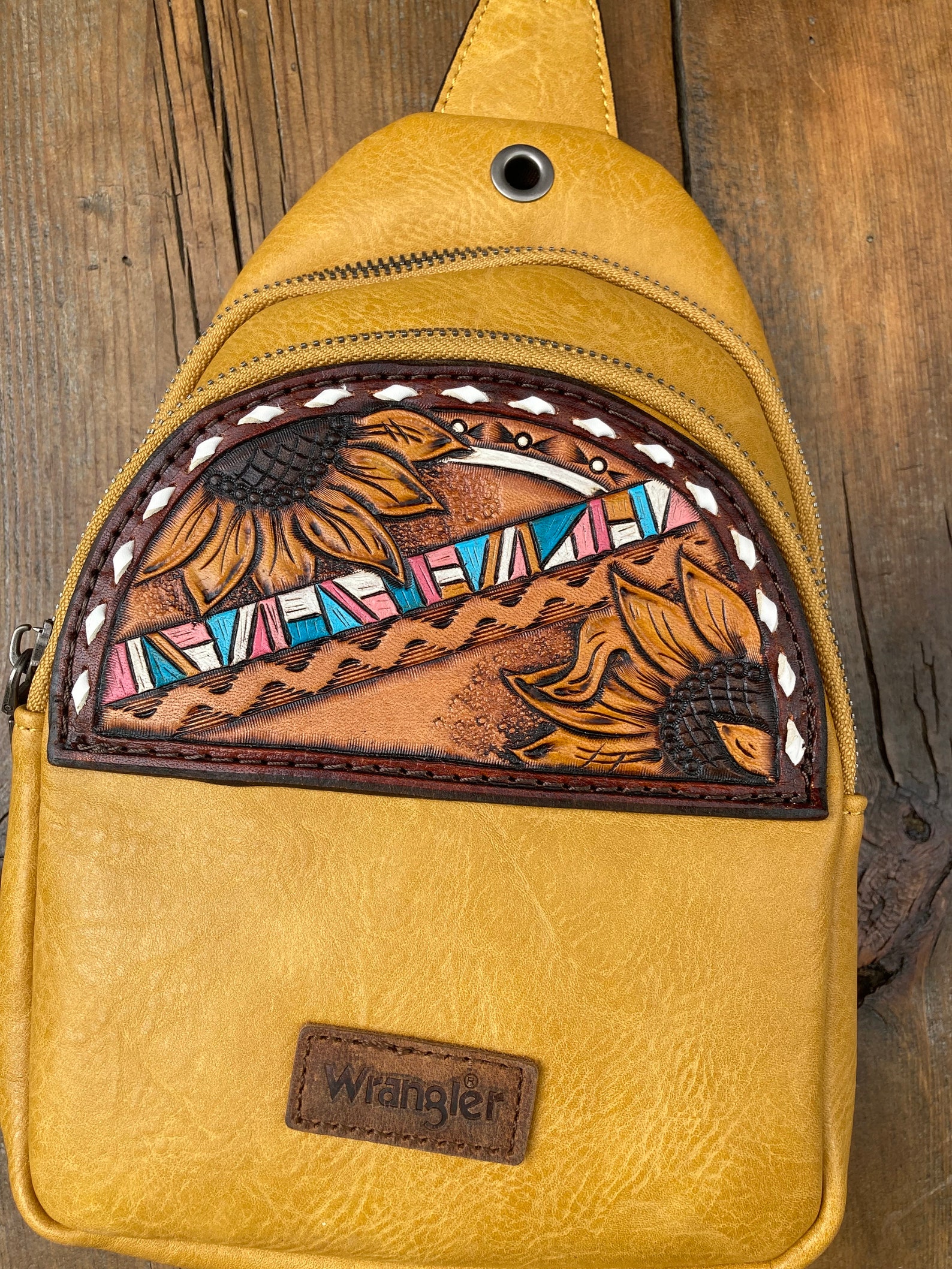 Crossbody Sling Bag/purse With Hand Tooled Leather Patches - Etsy