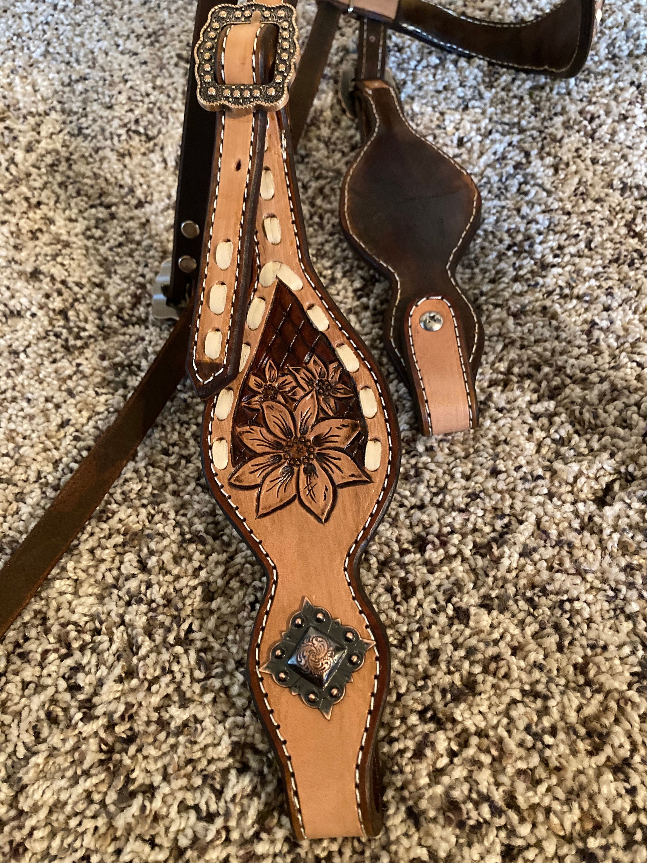 Custom Hand Tooled Headstall With Floral Carving and - Etsy