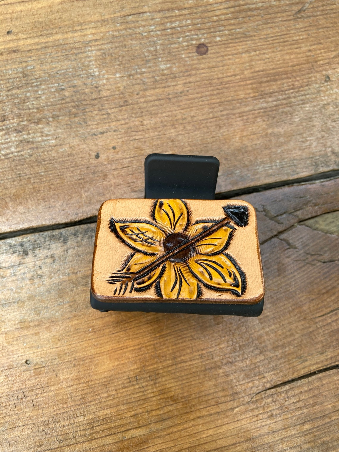 2 Claw Clip With Hand Tooled Leather - Etsy