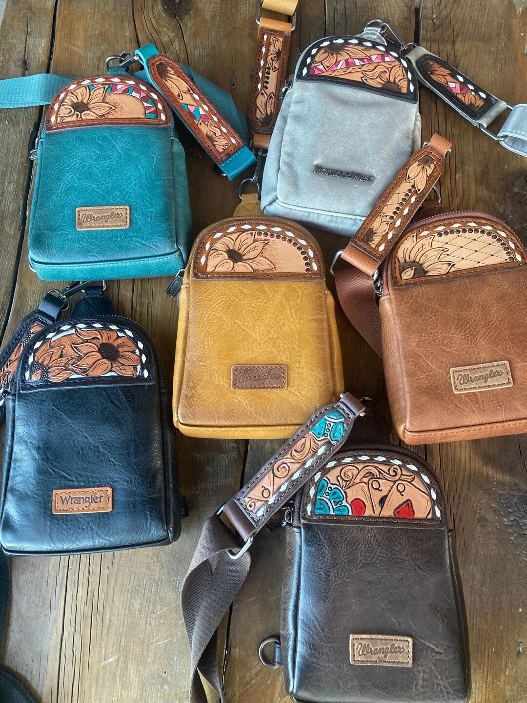 Small Sling Bags With Hand Tooled Leather Patches - Etsy