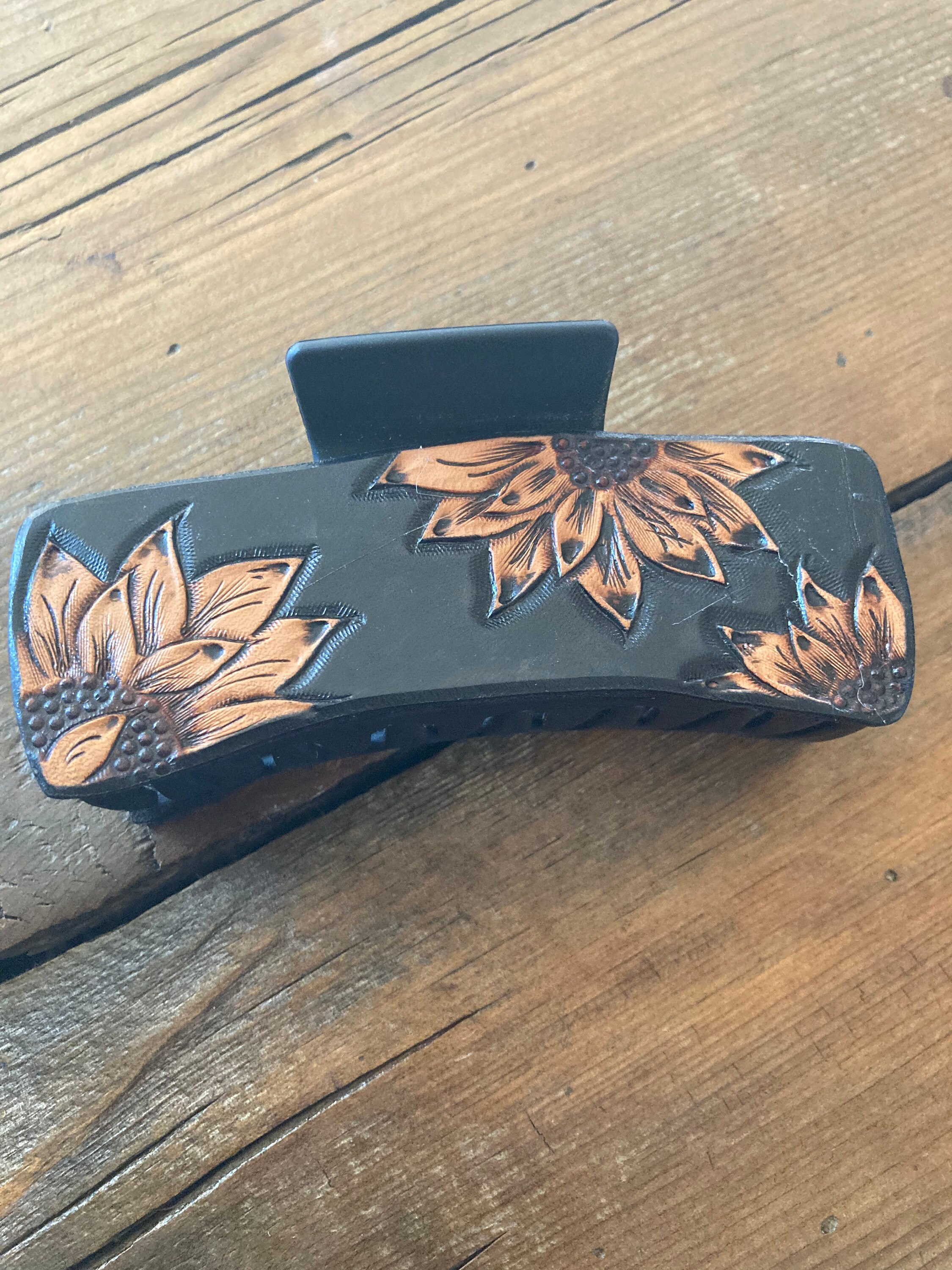 4 Claw Style Hair Clip With Hand Tooled Leather - Etsy