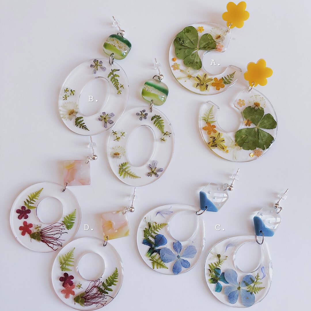 Autumn Series Pressed Wildflower Resin Earrings - Etsy