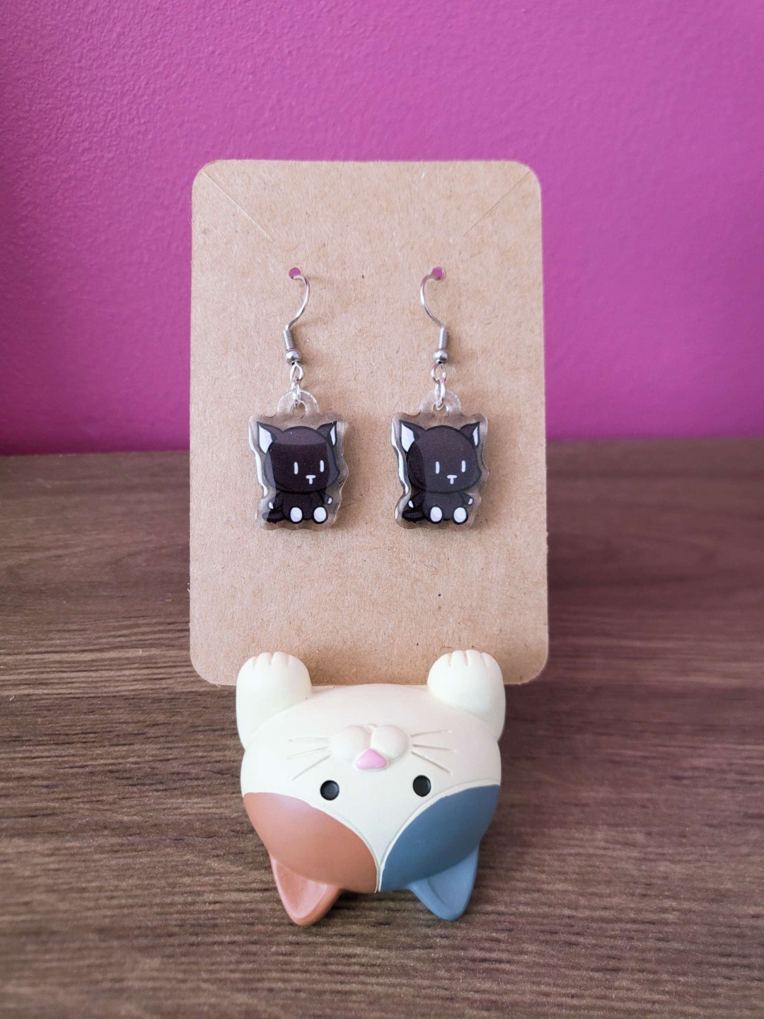 Mr. Mew - Pixel Cat TWEWY Inspired - Stainless Steel Dangle Earrings ...