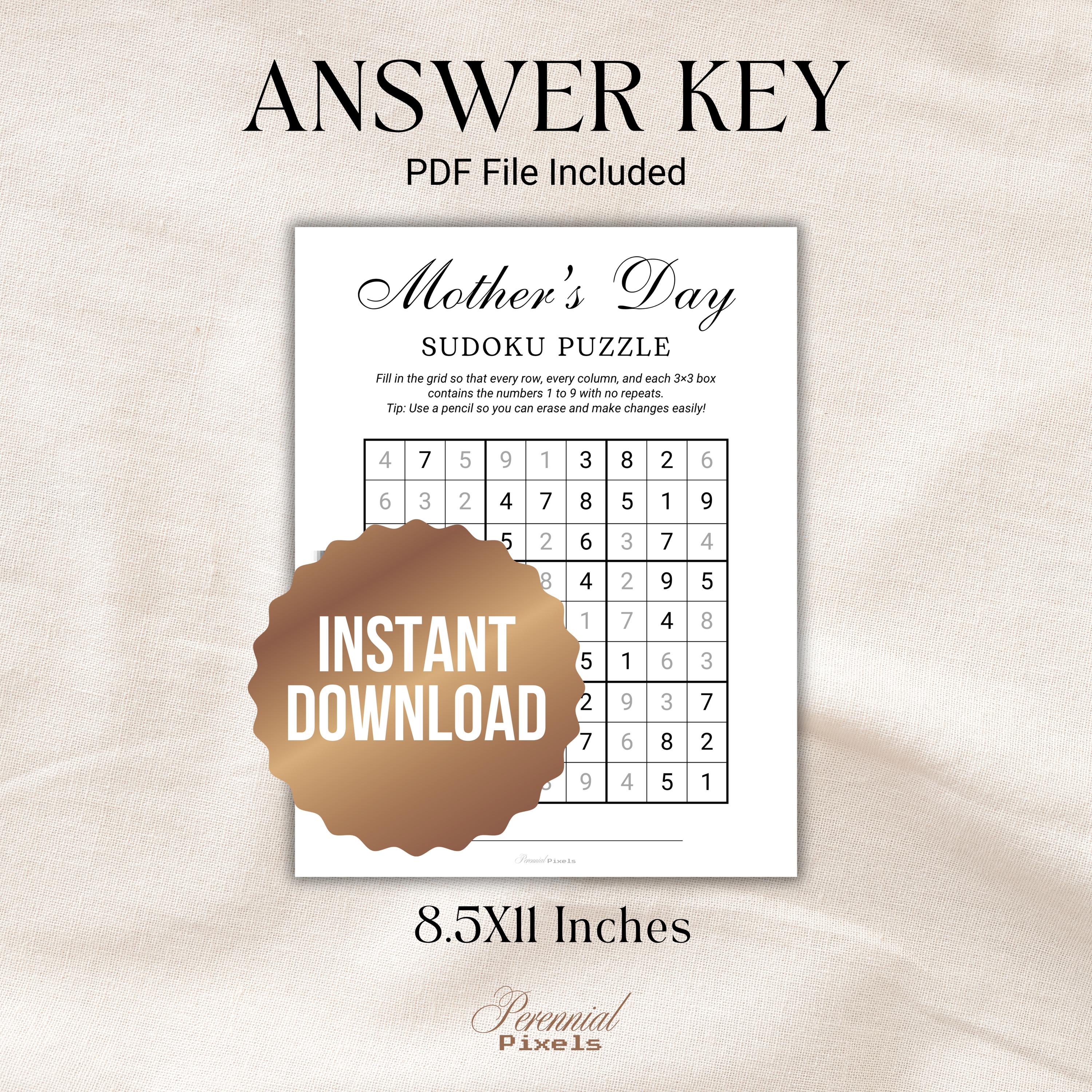 Mothers Day Sudoku Puzzles, Printable Sudoku Game, Minimalist Mothers ...