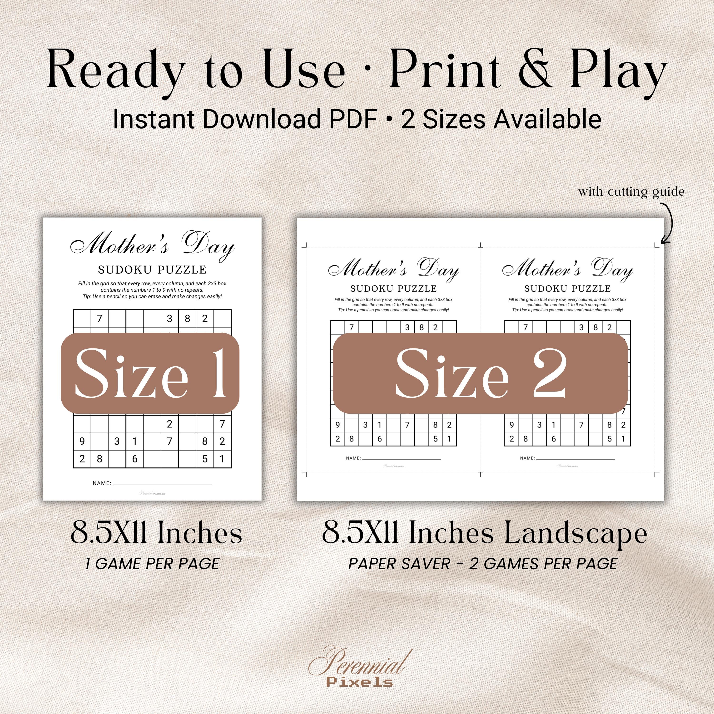 Mothers Day Sudoku Puzzles, Printable Sudoku Game, Minimalist Mothers ...