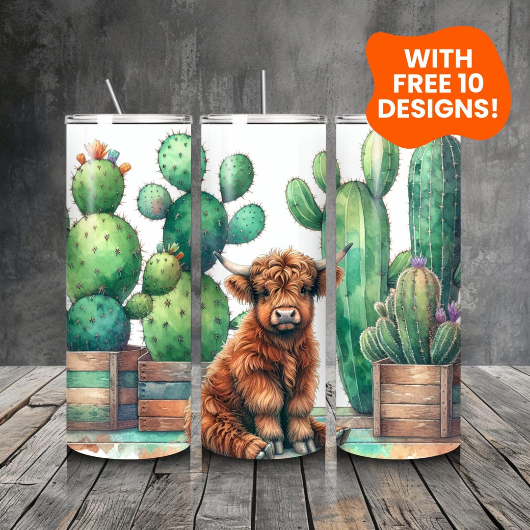 Highland Cow With Cactus Tumbler Wrap 20 Oz Skinny Tumbler Sublimation ...