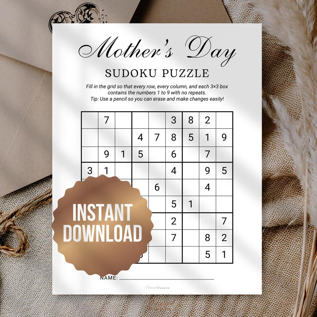 Mothers Day Sudoku Puzzles, Printable Sudoku Game, Minimalist Mothers ...