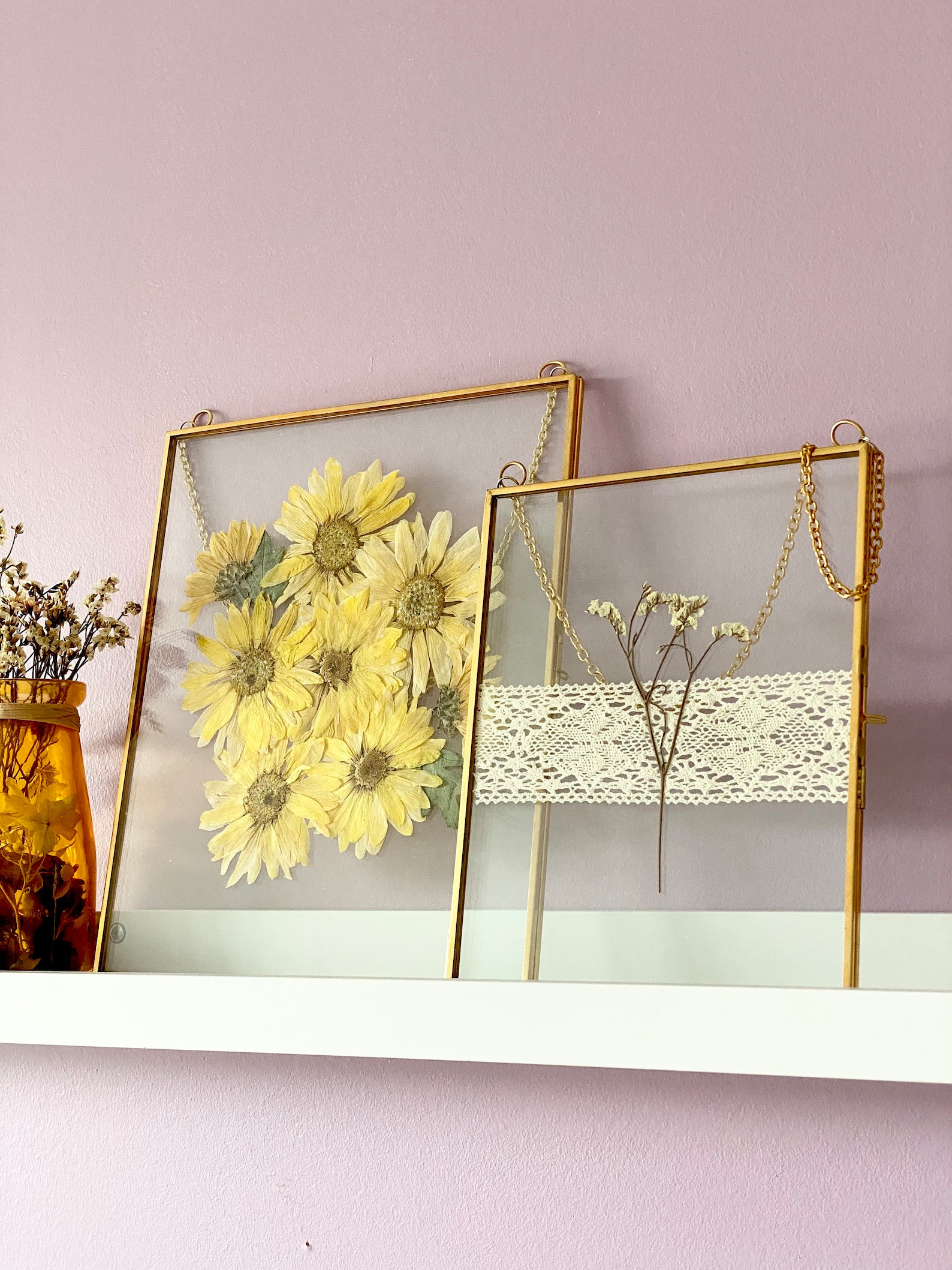 Set of 2 Double Glass Frame for Pressed Flowers Photos and - Etsy