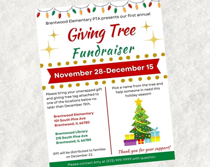 Giving Tree Fundraiser Flyer, Angel Tree Flyer, Holiday Fundraiser ...