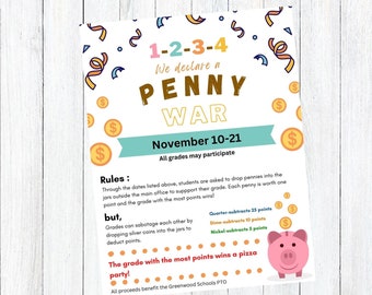 Penny War Fundraiser Flyer Printable School Fundraiser Event - Etsy