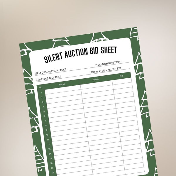 Silent Auction Bid Sheet Christmas - Etsy