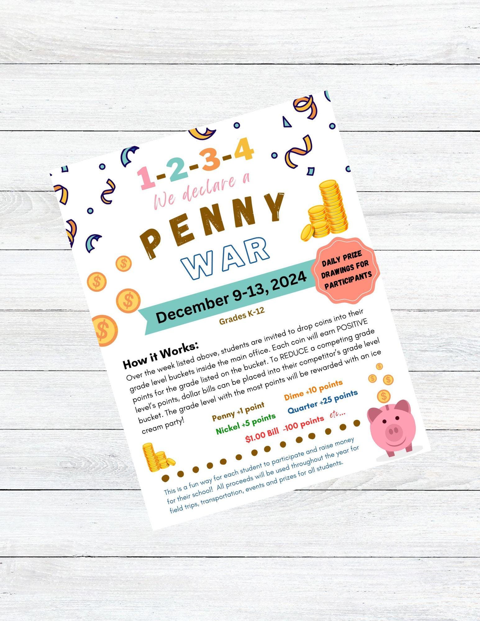 Penny War Fundraiser Flyer, Printable School Fundraiser Event ...