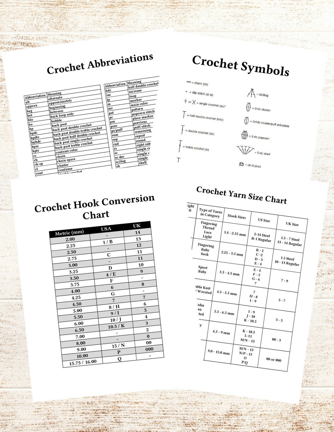Crochet Charts Printable | 4 Common Crochet Reference Charts | Crochet ...