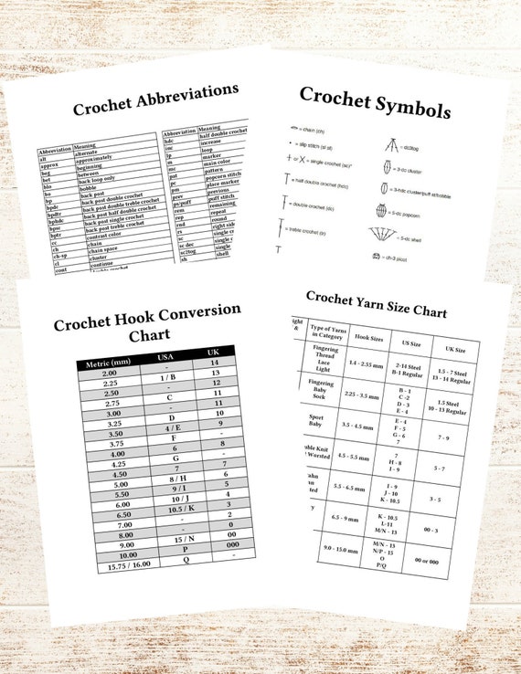 Crochet Charts Printable 4 Common Crochet Reference Charts | Etsy