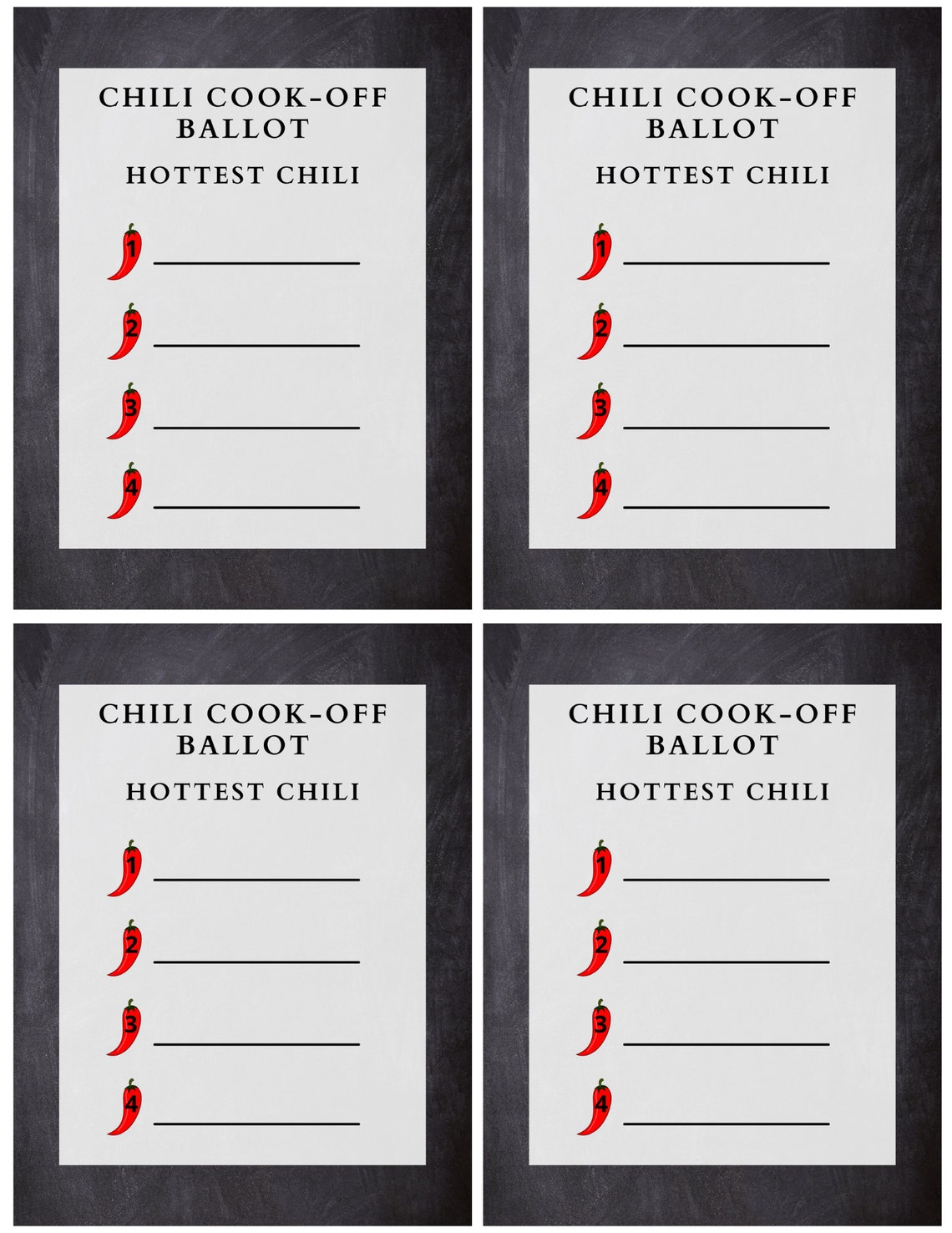 Chili Cook-off Voting Ballot Printable Instant Digital Download, Chili ...