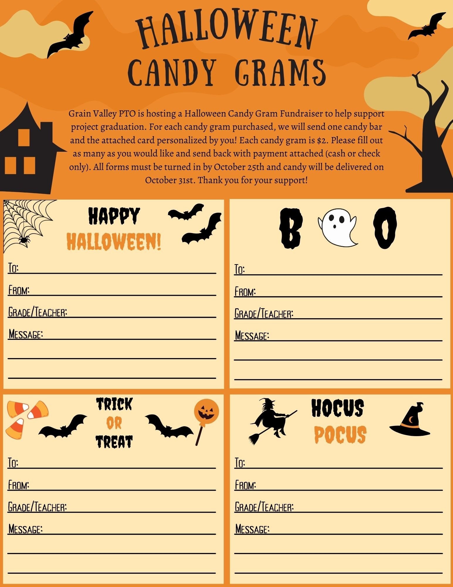 Halloween Candy Gram Fundraiser Flyer Form, Candy Gram, Halloween ...