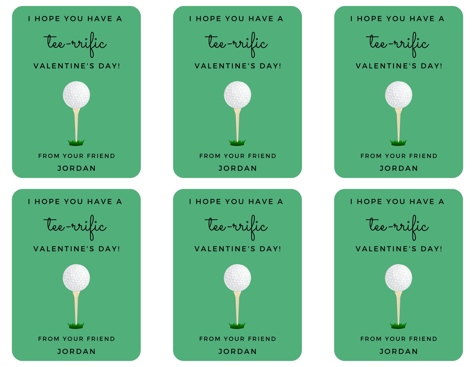 Printable Valentine's Day Card, Golf Themed, Tee-rrific Valentine's Day ...