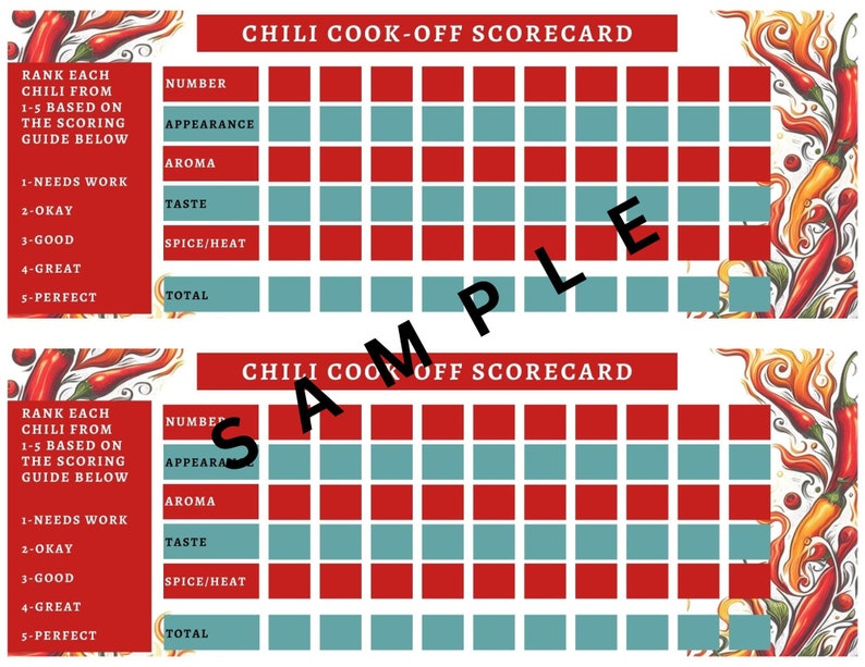 Chili Cook off Scorecards Printable, Chili Cookoff Printable Scorecard ...