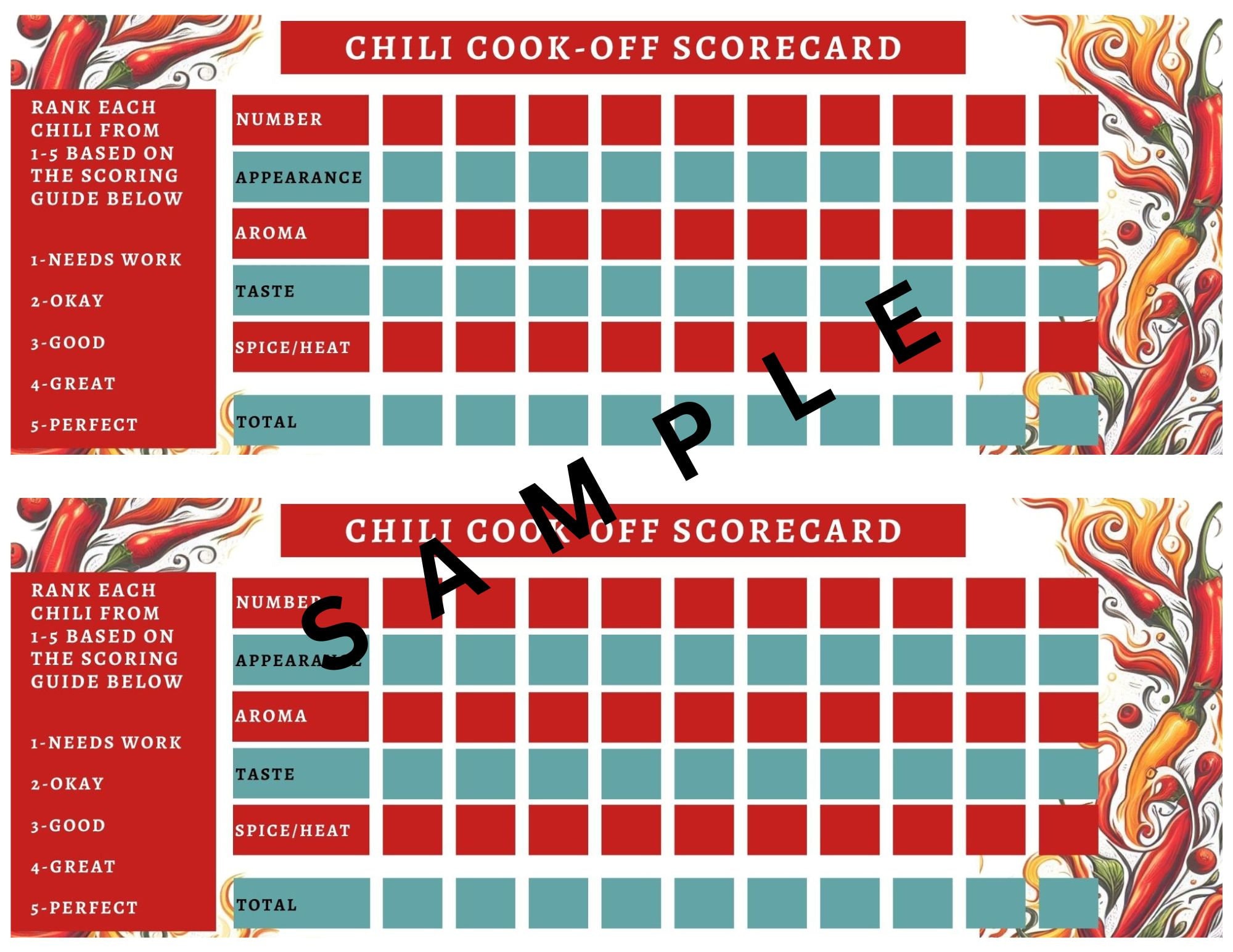 Chili Cook off Scorecards Printable, Chili Cookoff Printable Scorecard ...