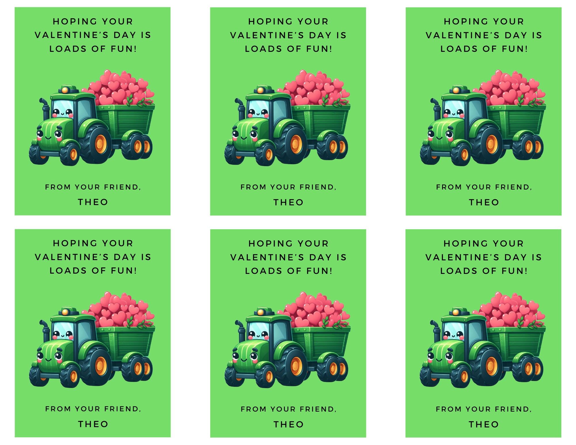 Printable Valentine's Day Card, Tractor Themed, Farm Loads of Fun ...
