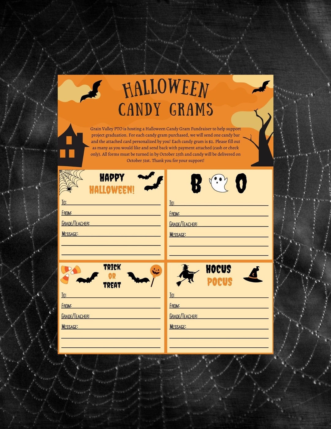 Halloween Candy Gram Fundraiser Flyer Form, Candy Gram, Halloween ...