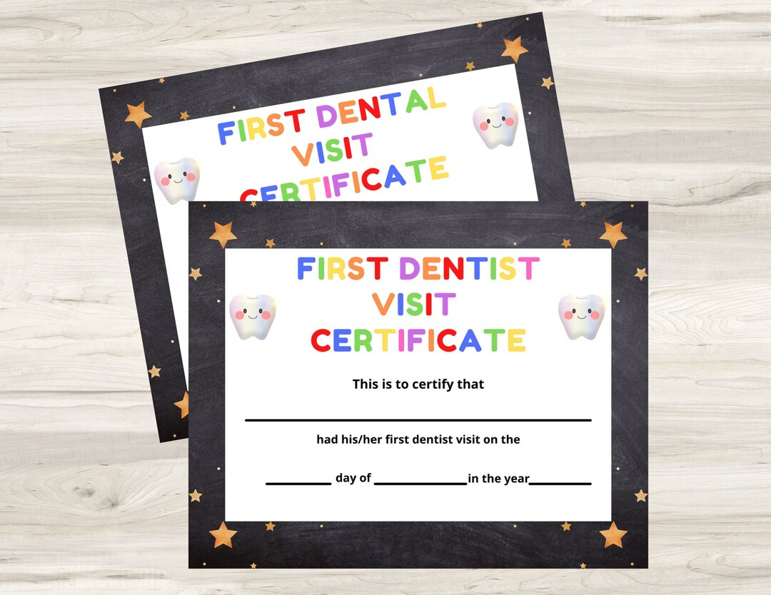 First Dentist Visit Certificate, First Dental Visit Certificate, First ...