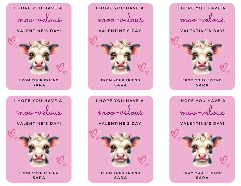 Printable Valentine's Day Card, Cute Cow Themed Valentine, Moo-velous ...