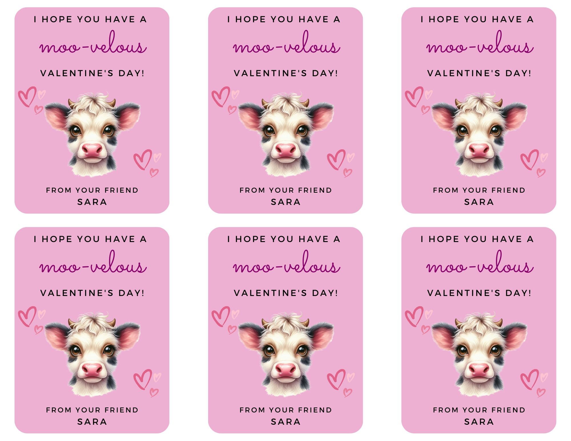 Printable Valentine's Day Card, Cute Cow Themed Valentine, Moo-velous ...