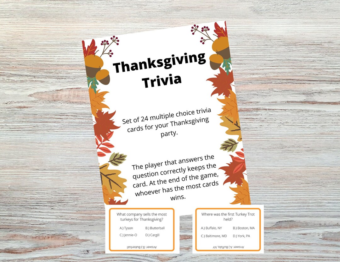 Thanksgiving Trivia Cards Printable | Printable Game | Friendsgiving ...