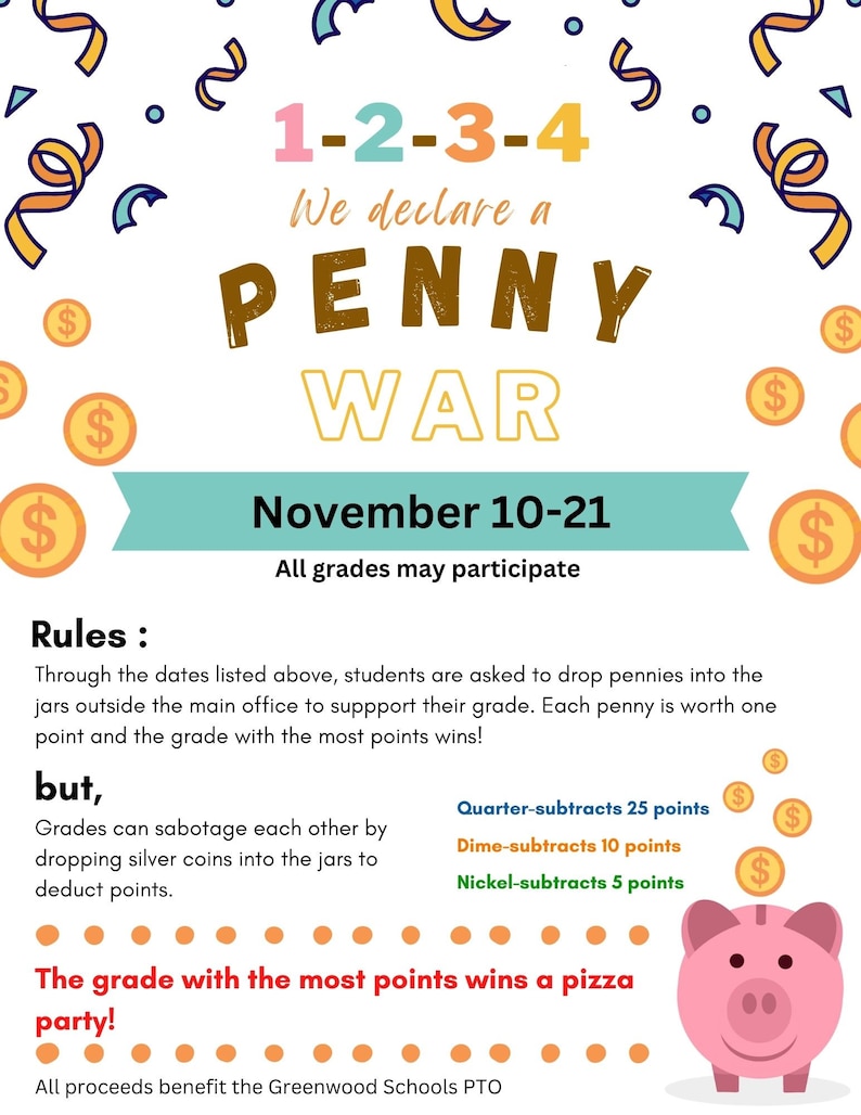 Penny War Fundraiser Flyer, Printable School Fundraiser Event ...