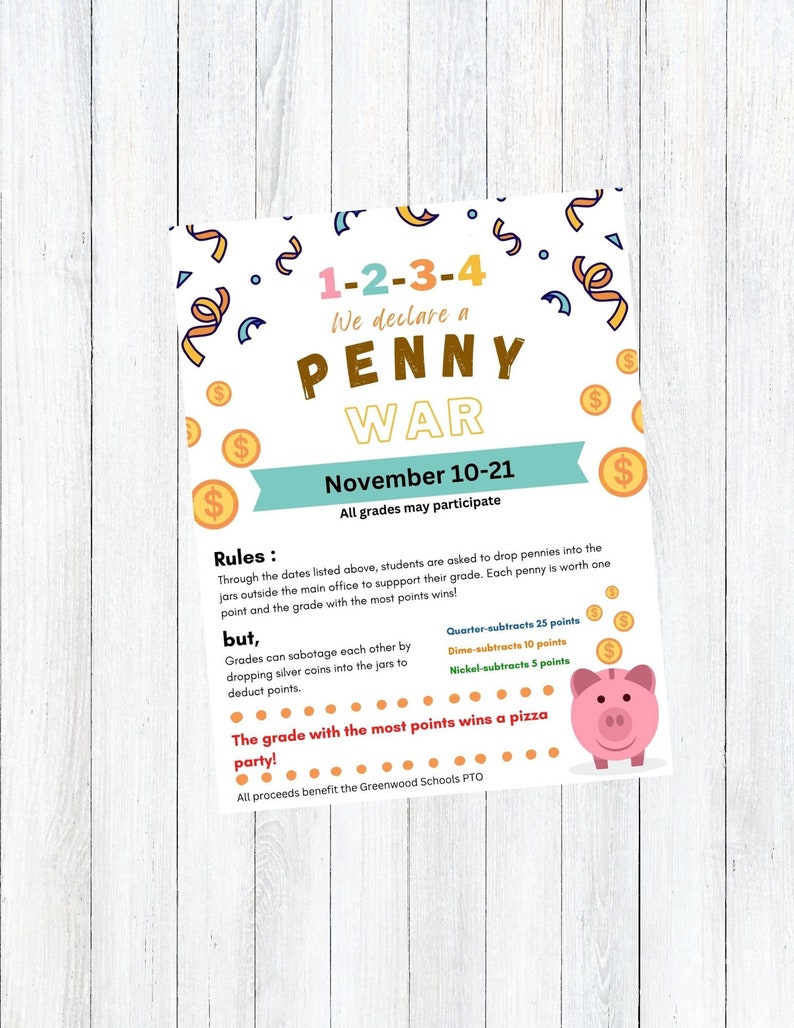 Penny War Fundraiser Flyer, Printable School Fundraiser Event ...