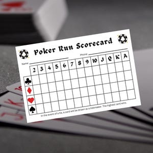Poker Run Printable Scorecard, Poker Run Score Card, Poker Run Score ...