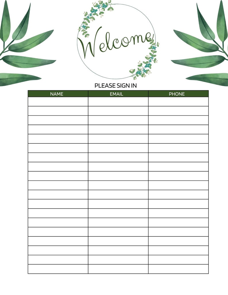 Printable Welcome Sign in Sheet-great for Real Estate Open | Etsy