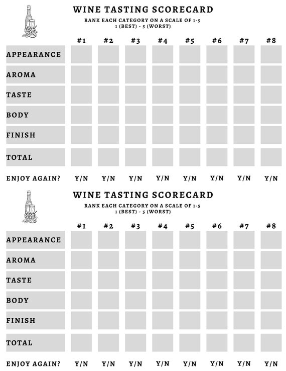 Wine Scoring Cards Printable