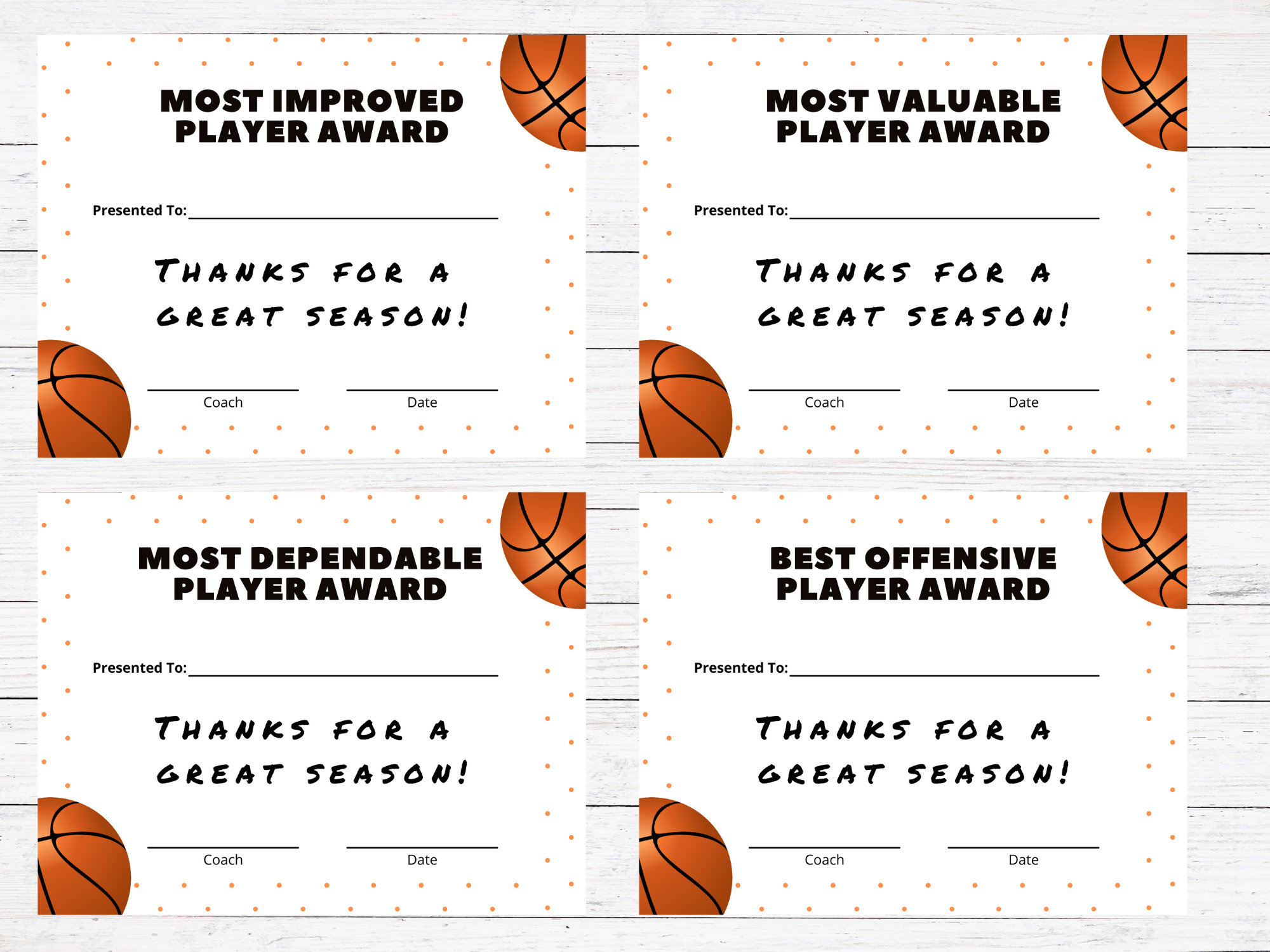 Basketball Award Certificates, End of Season Basketball Awards ...