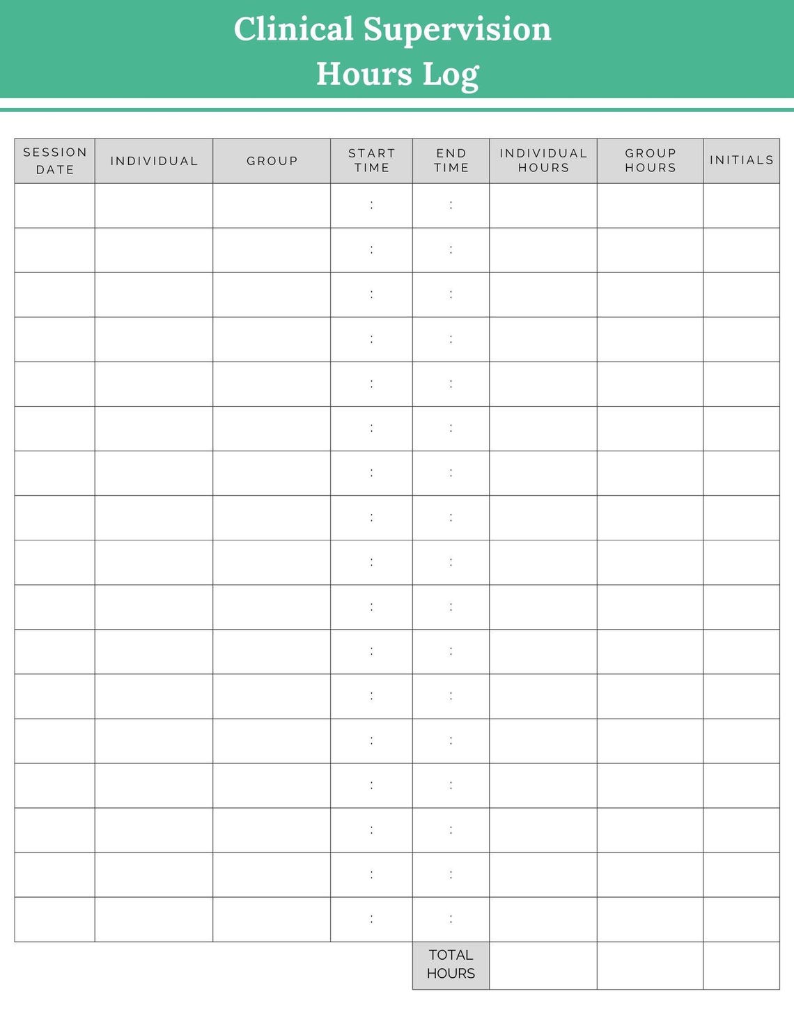 Printable Clinical Supervision Session Form and Hours Log | Clinical ...