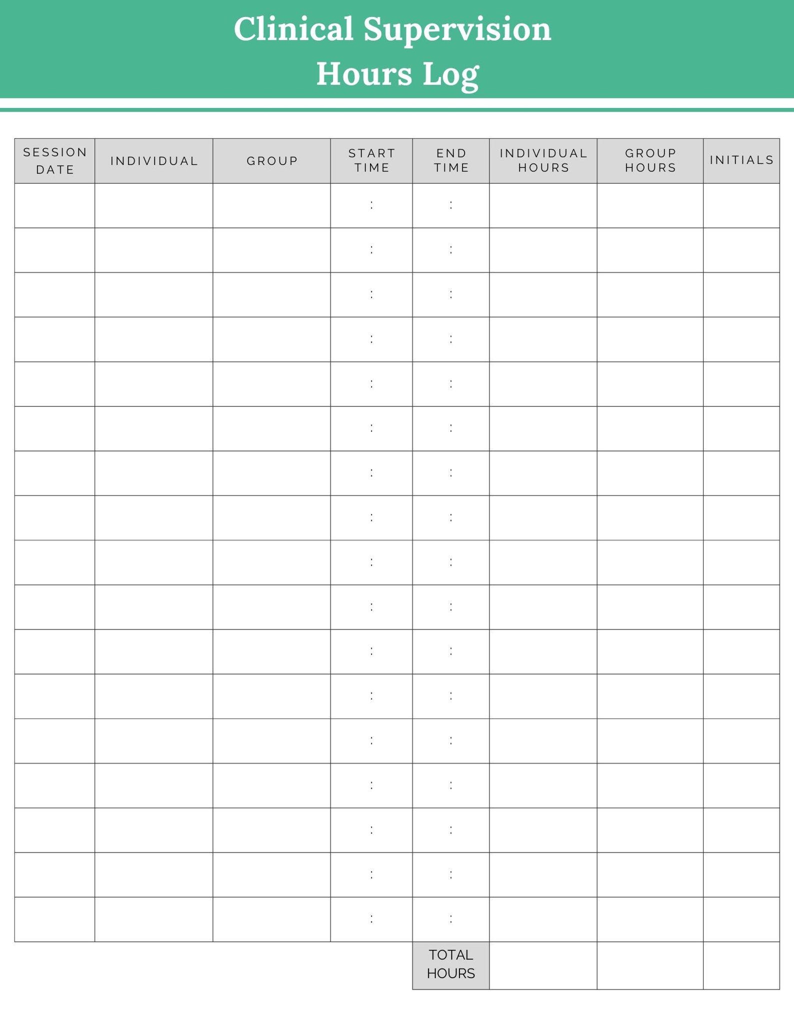 Printable Clinical Supervision Session Form and Hours Log | Clinical ...