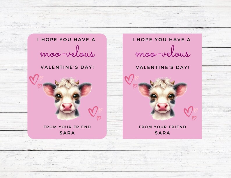 Printable Valentine's Day Card, Cute Cow Themed Valentine, Moo-velous ...