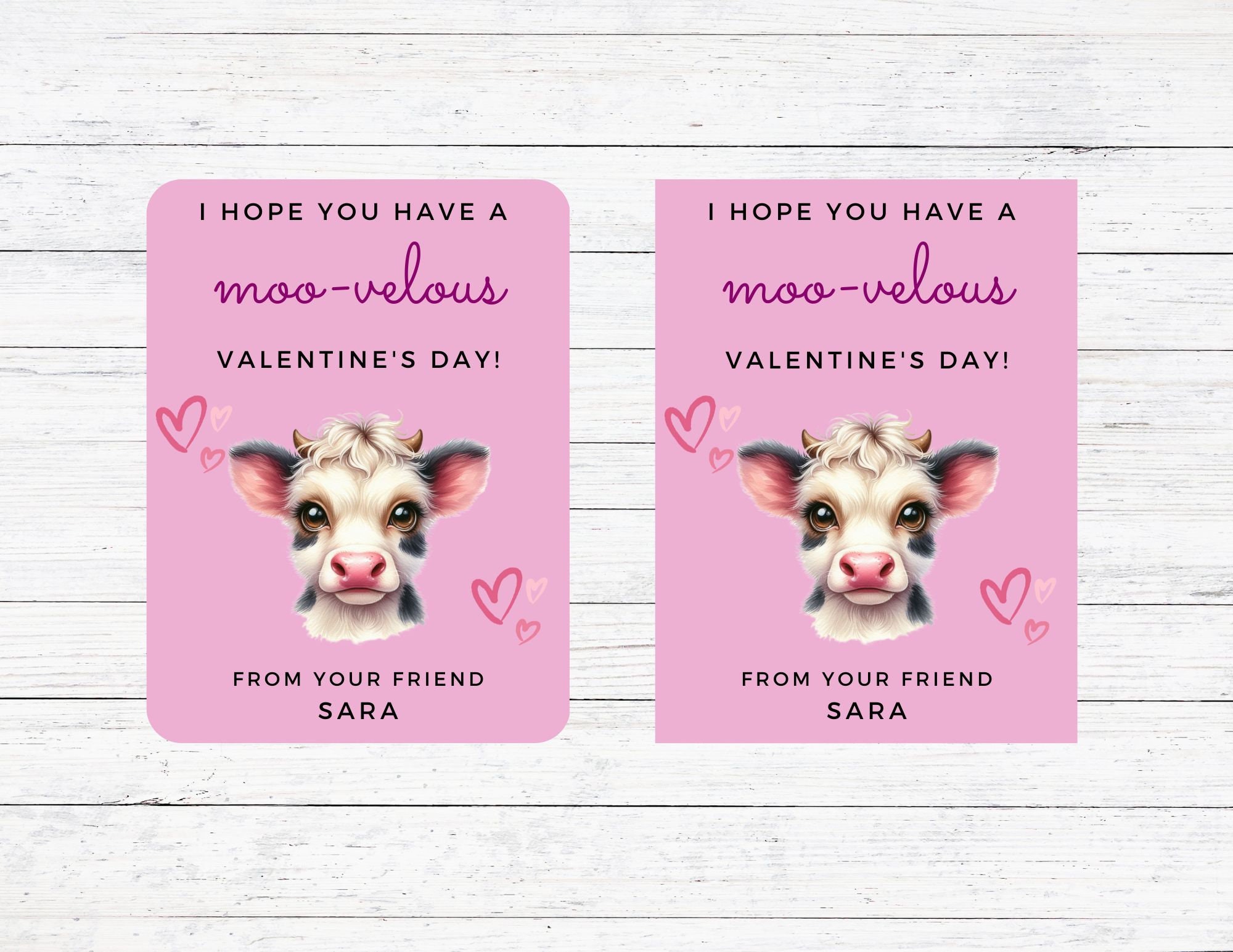 Printable Valentine's Day Card, Cute Cow Themed Valentine, Moo-velous ...