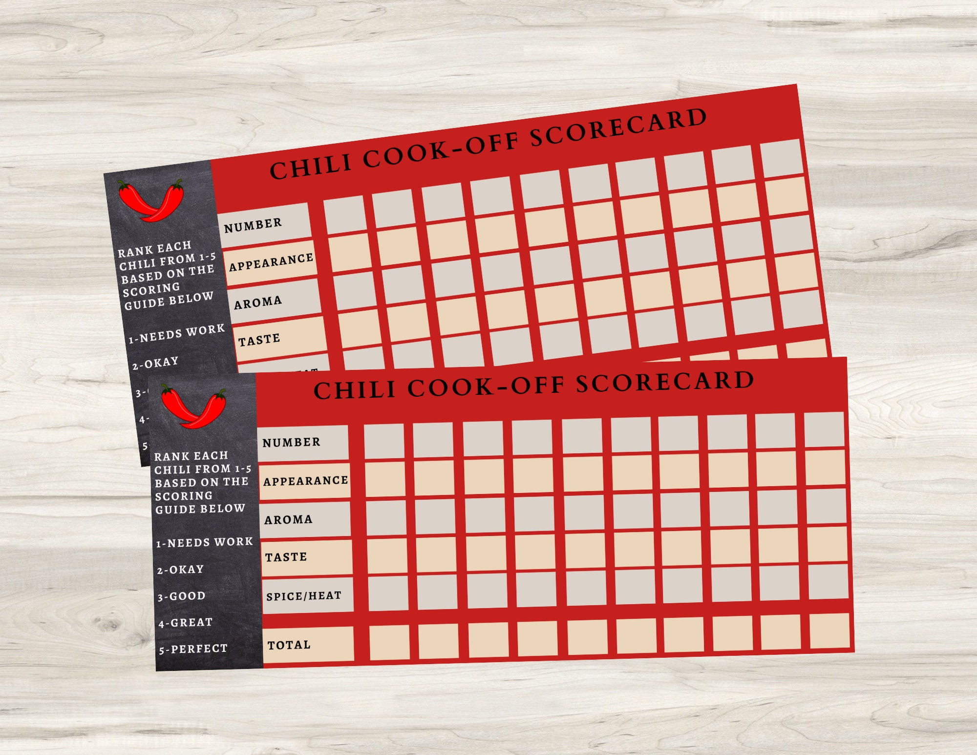 Chili Cookoff Scorecards Printable | Chili Cook off Voting Ballot ...