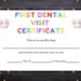 First Dentist Visit Certificate, First Dental Visit Certificate, First ...