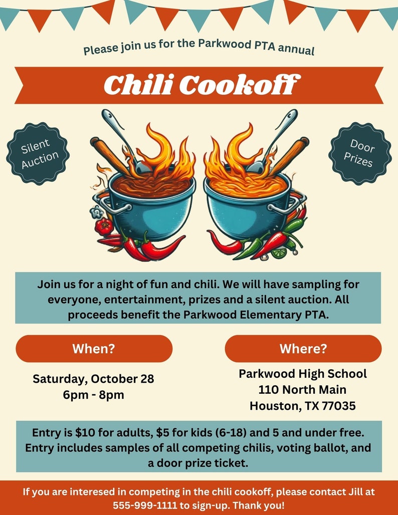 Chili Cookoff Flyer, Chili Competition, Chili Cookoff Party, Chili ...