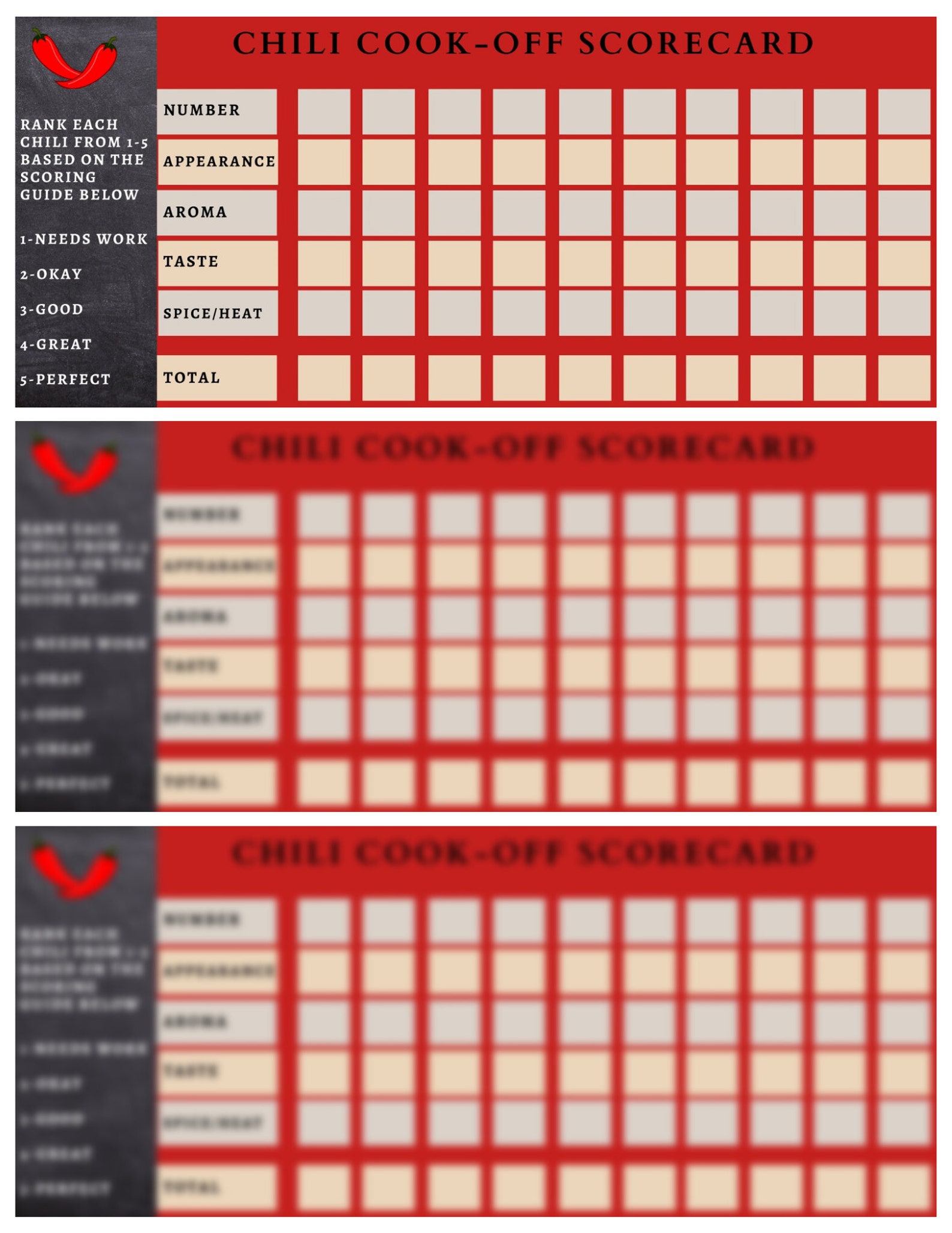 Chili Cookoff Scorecards Printable | Chili Cook off Voting Ballot ...