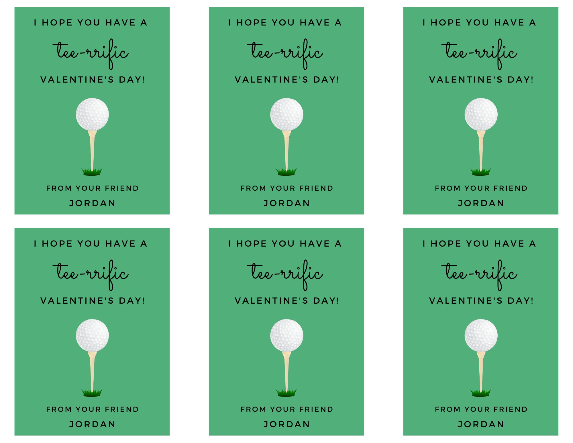 Printable Valentine's Day Card, Golf Themed, Tee-rrific Valentine's Day ...